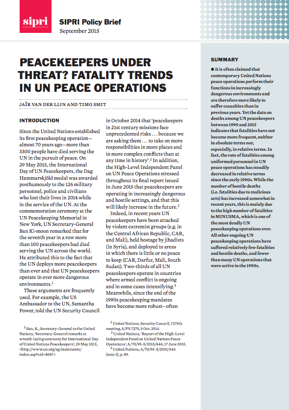 Peacekeepers Under Threat? Fatality Trends in UN Peace Operations | SIPRI